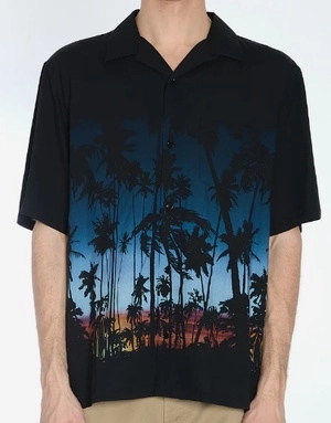 Celine Hawaiian Shirt In Printed Viscose - Black