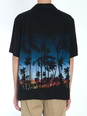 Celine Hawaiian Shirt In Printed Viscose - Black