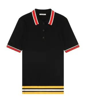 ENTIRE STUDIOS Striped Ribbed Knit Polo Shirt - Black