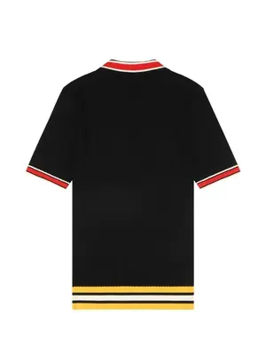 ENTIRE STUDIOS Striped Ribbed Knit Polo Shirt - Black