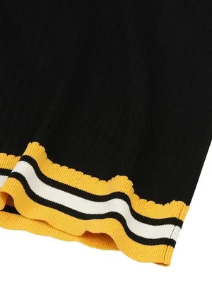ENTIRE STUDIOS Striped Ribbed Knit Polo Shirt - Black