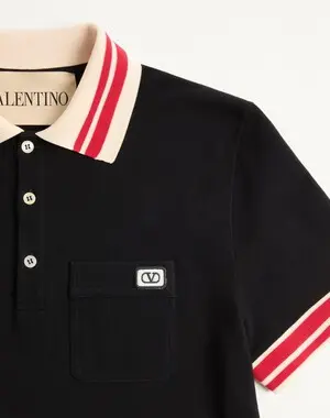 Valentino Garavani Vlogo Signature-patch Striped-trim Polo Shirt