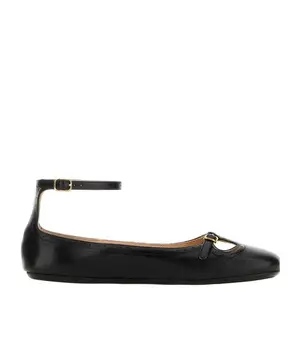 Chloé Leather Ankle Strap Ballet Flats - Black