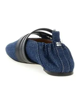 GANNI Sue Triple Denim Ballerinas With Buckled Straps - Blue