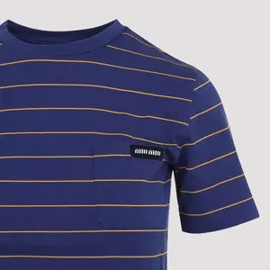 Miu Miu Striped Jersey T-shirt With Pocket - Blue