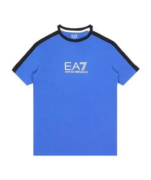 EA7 Logo Printed T-shirt With Round Neck - Blue