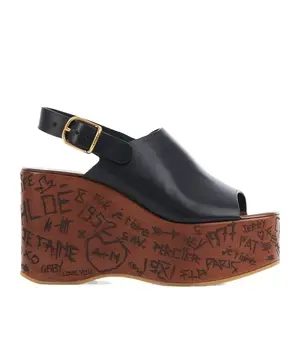 Chloé Maxime Wedge Sandals - Black