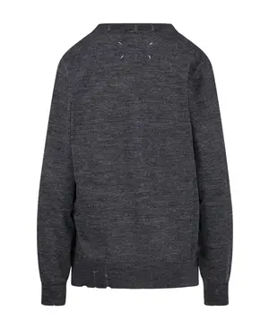MAISON MARGIELA Mélange Effect Logo-print V-neck Jumper