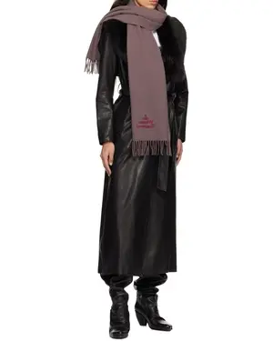 VIVIENNE WESTWOOD Logo Embroidered Fringed Scarf - Brown