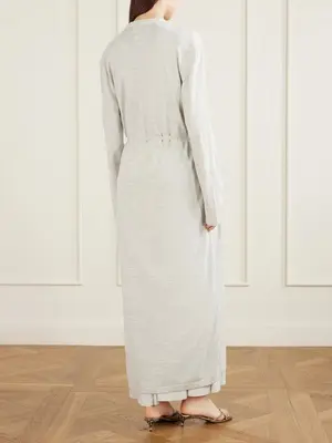 Khaite Alek Belted Merino Wool Cardigan - Light Gray