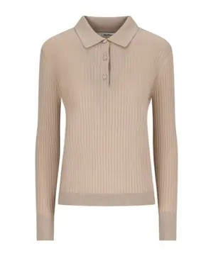 Max Mara Ribbed Knitted Polo Shirt - Beige