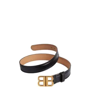 Balenciaga Logo Plaque Buckled Belt - Black