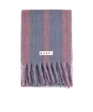 Marni Logo Patch Fringed Scarf - Gray