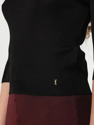 Saint Laurent Cassandre Crewneck Knitted Top - Black