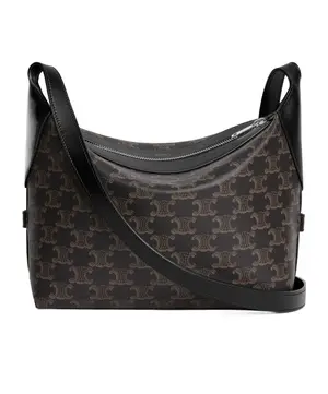 Celine Triomphe Canvas And Calfskin Crossbody Bag - Black