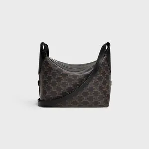 Celine Triomphe Canvas And Calfskin Crossbody Bag - Black