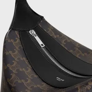 Celine Triomphe Canvas And Calfskin Crossbody Bag - Black