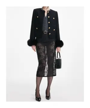 SELF-PORTRAIT Faux Fur-cuff Buttoned Jacket
