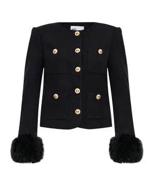 SELF-PORTRAIT Faux Fur-cuff Buttoned Jacket - Black