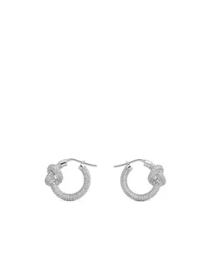 Celine Knot Sparkle Hoop Earrings In Strass And Rhodium-plated Brass - Silver