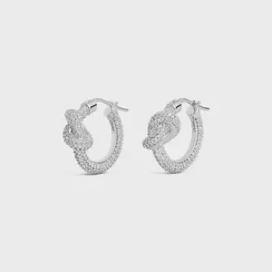 Celine Knot Sparkle Hoop Earrings In Strass And Rhodium-plated Brass