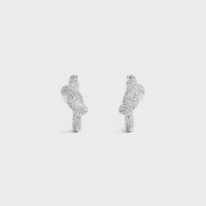 Celine Knot Sparkle Hoop Earrings In Strass And Rhodium-plated Brass