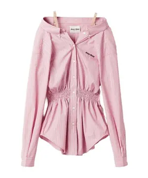 Miu Miu Striped Cotton Shirtdress With Embroidered Logo - Pink