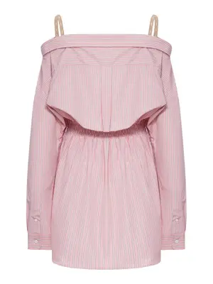 Miu Miu Striped Cotton Shirtdress With Embroidered Logo - Pink