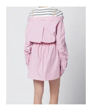Miu Miu Striped Cotton Shirtdress With Embroidered Logo - Pink
