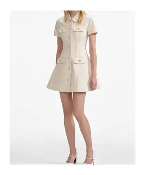 SELF-PORTRAIT Collared Denim Mini Dress With Faux Diamanté Buttons