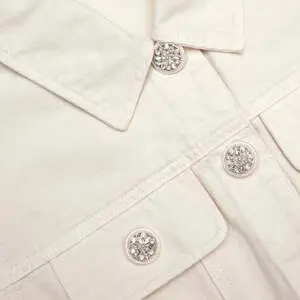 SELF-PORTRAIT Collared Denim Mini Dress With Faux Diamanté Buttons