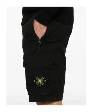 Stone Island Logo Patch Cargo Shorts - Black