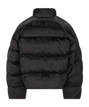 Balenciaga Allover Logo Printed Down Jacket - Black