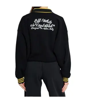 Off-White V-neck Cropped Sweatshirt With Contrasting Trim