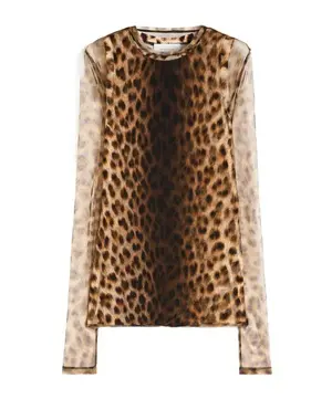 Sportmax Zebu Animal-print Sheer Long Sleeve Top - Beige