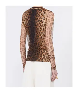 Sportmax Zebu Animal-print Sheer Long Sleeve Top - Beige