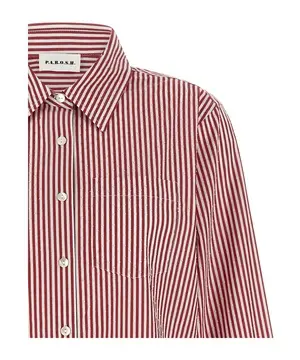 P.a.r.o.s.h Striped Shirt With Rhinestone Embellishments And Curved Hem - Nude
