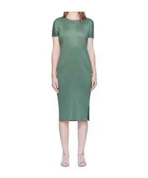 PLEATS PLEASE BY ISSEY MIYAKE Short Sleeve Pleated Midi Dress