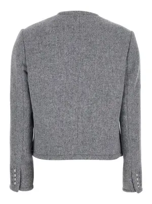 DUNST Collarless Tweed Buttoned Jacket - Gray