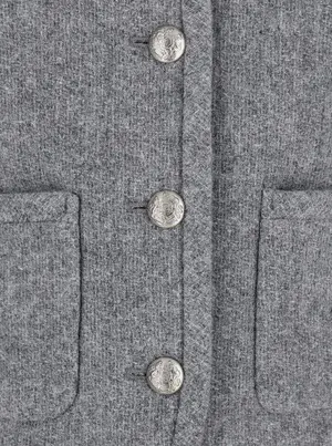 DUNST Collarless Tweed Buttoned Jacket - Gray