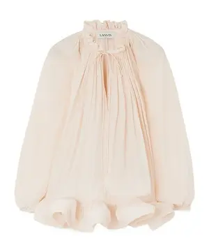 LANVIN Gathered Ruffle Charmeuse Blouse - No