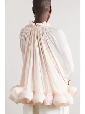 LANVIN Gathered Ruffle Charmeuse Blouse - Nude