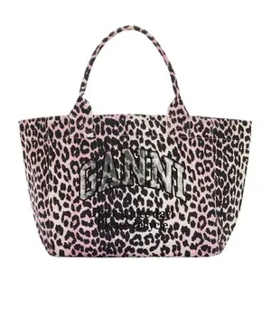 GANNI Leopard Printed Tote Bag - Black