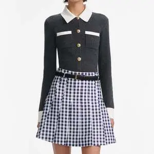 SELF-PORTRAIT Contrasted-collar Knitted Cardigan - Grey