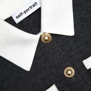 SELF-PORTRAIT Contrasted-collar Knitted Cardigan - Grey