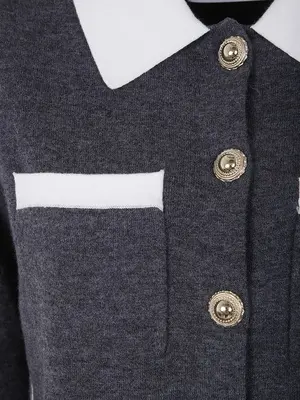 SELF-PORTRAIT Contrasted-collar Knitted Cardigan - Grey