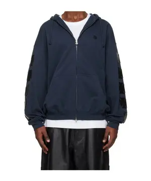 Vetements Leather Biker Zip-up Hoodie - Navy