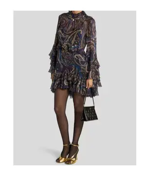 Etro Paisley Foliage Motif Ruffled Mini Dress