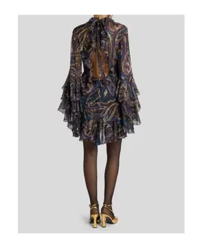 Etro Paisley Foliage Motif Ruffled Mini Dress