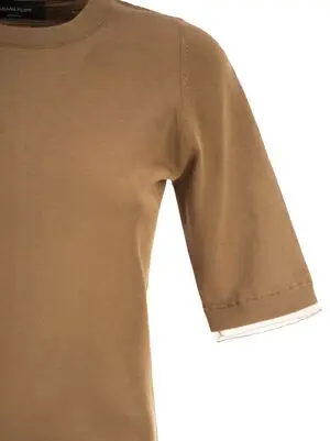 Fabiana Filippi Short Sleeve Knit Sweater With Sheer Trim